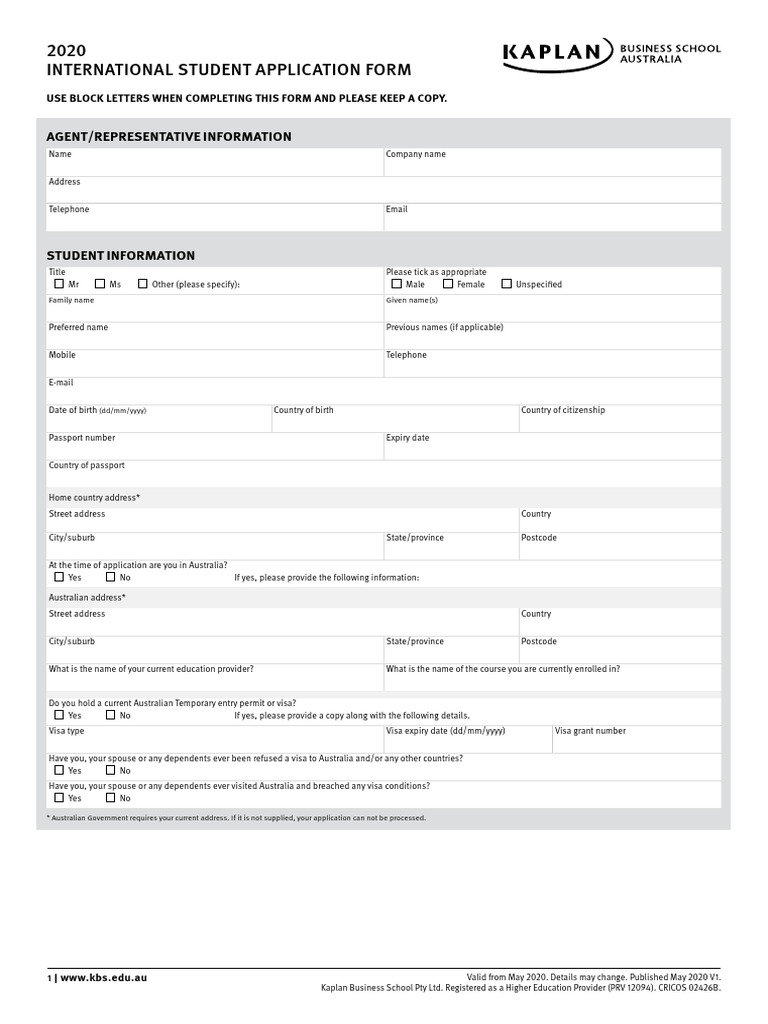 2020 International Student Application Form: Agent/Representative ...