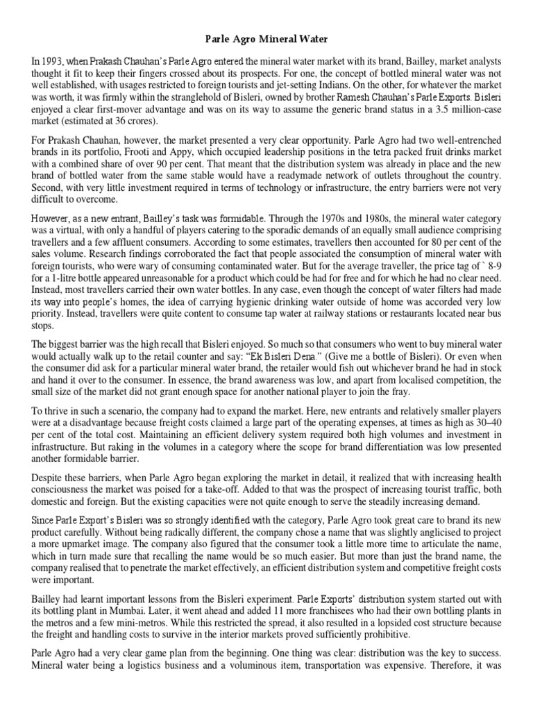 Parle Agro Mineral Water | PDF | Franchising | Brand