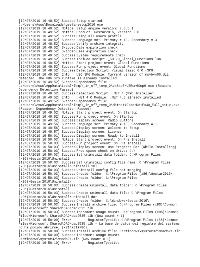 Gestar2016 Setup Log | PDF | Component Object Model | Computer File