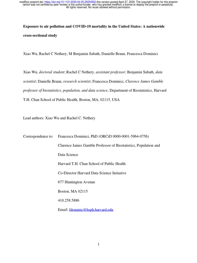 Exposure To Air Pollution and COVID-19 Mortality in The United States ...