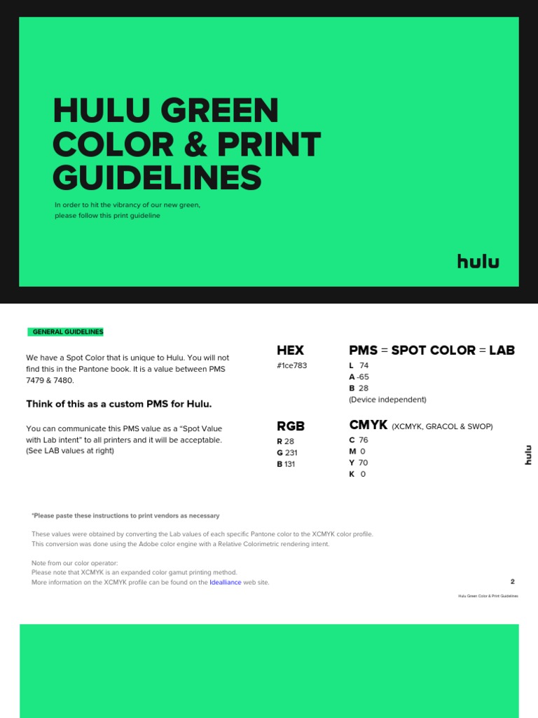 Hulu Green Color Print Guidelines | PDF | Communication Design ...