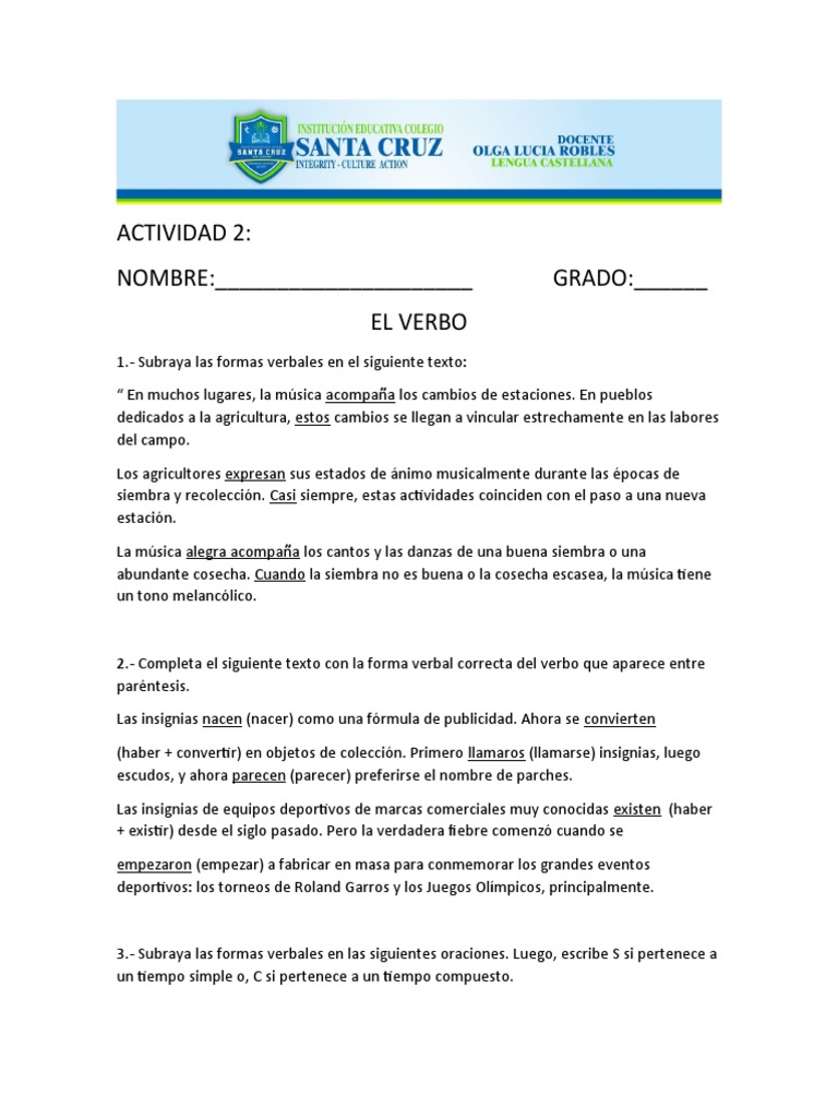 ACTIVIDAD Verbos Grado 7 | PDF | Huevo | Dinosaurios