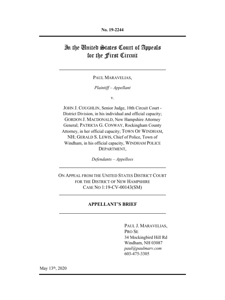 Maravelias's 5/13/20 First Circuit Appellate Brief in Paul Maravelias v. John J. Coughlin, Et Al ...