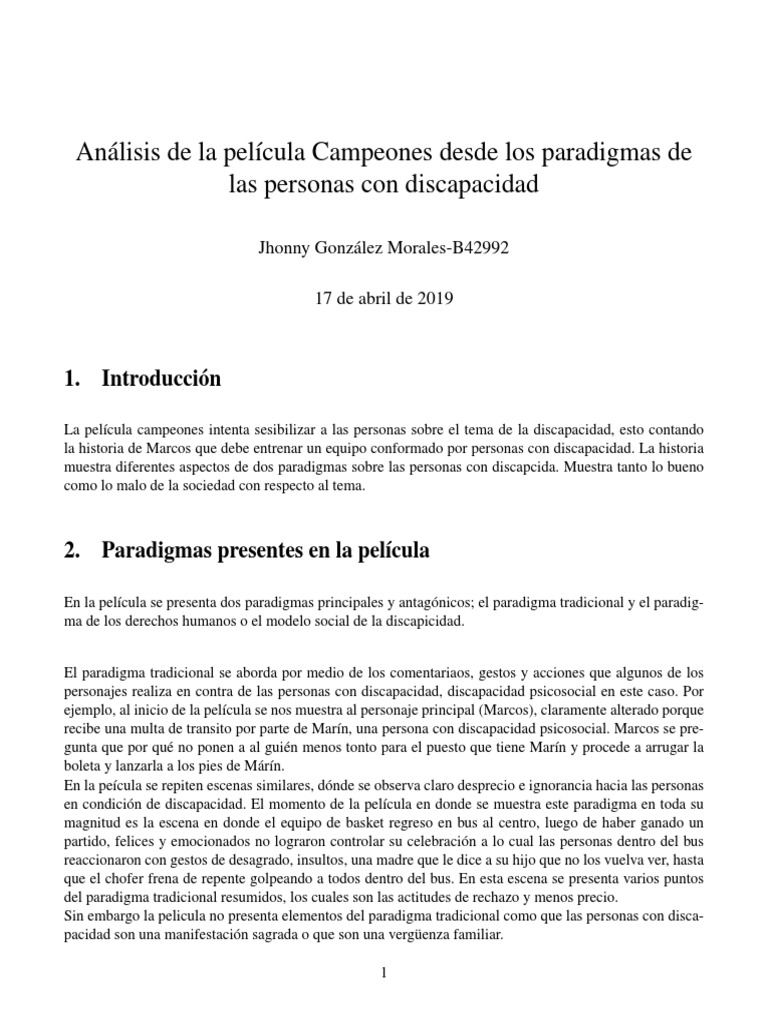 Análisis de La Película Campeones PDF | PDF | Invalidez | Paradigma
