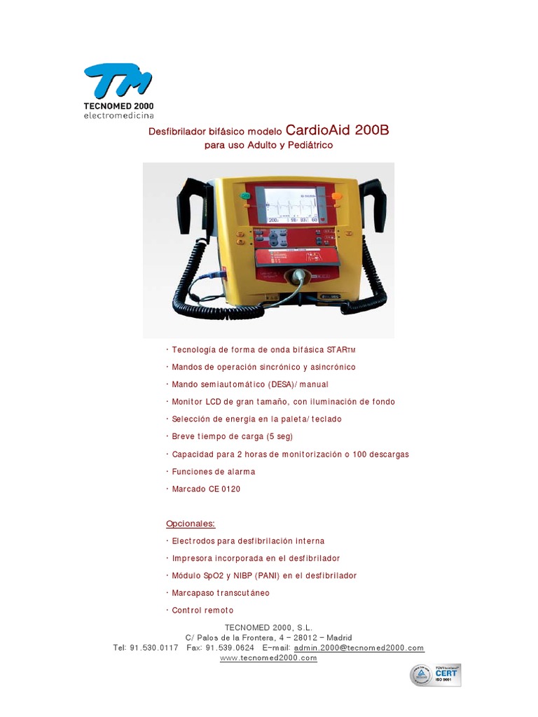 Desfibrilador Bifasico Modelo Cardioaid 200b para Uso Adulto y | PDF ...