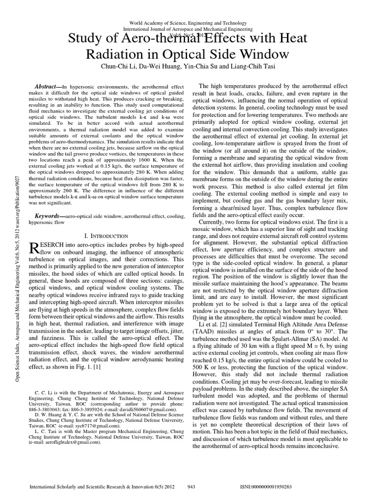 Study of Aero-Thermal Effects With Heat Radiation in Optical Side ...
