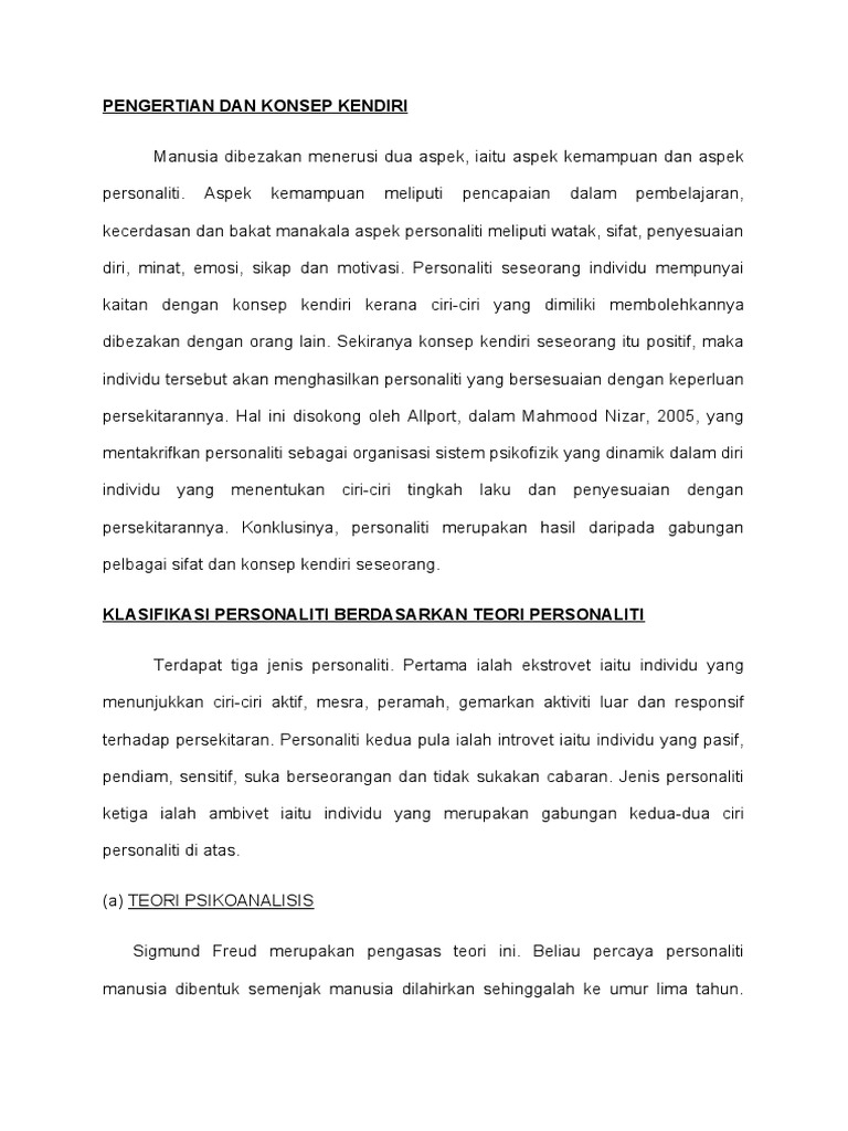 Pengertian Dan Konsep Kendiri | PDF