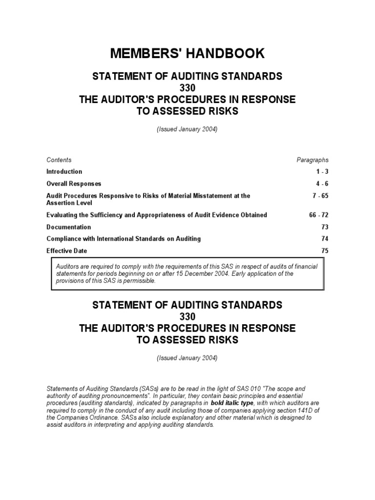Members' Handbook: Statement of Auditing Standards 330 The Auditor'S ...