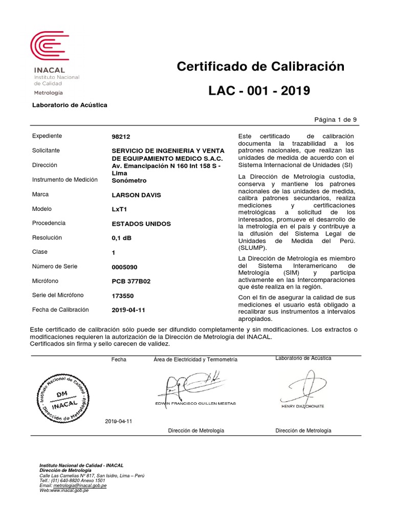 SONOMETRO Larson Davis LXT1 PDF | PDF | Metrología | Calibración