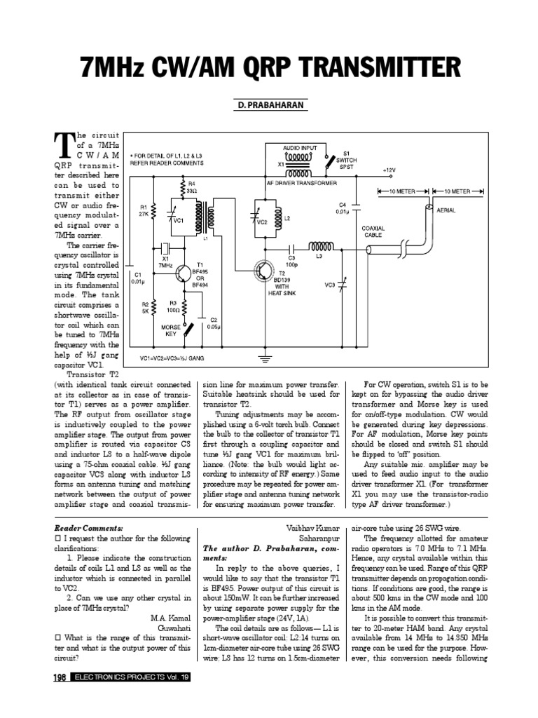 7MHz CW AM QRP Transmitter PDF | PDF | Inductor | Amplifier