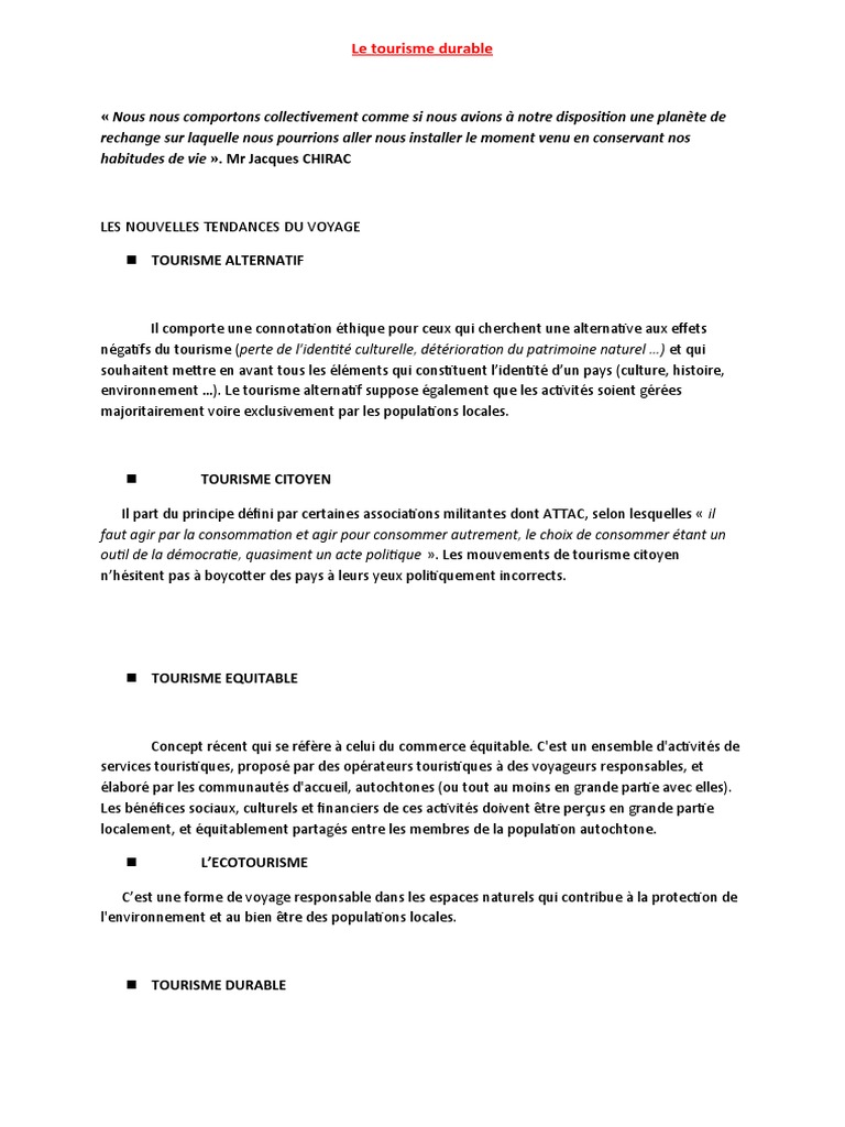 Tourisme durable : enjeux et solutions | PDF | Tourisme | Développement ...