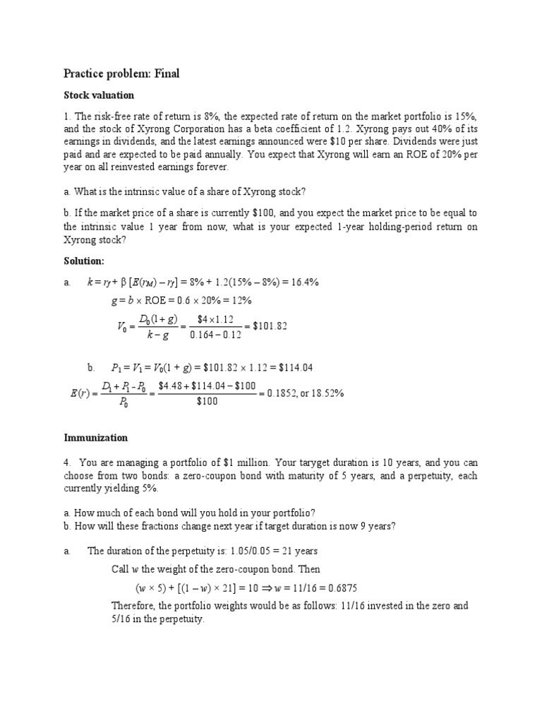 Practice Problem: Final: Stock Valuation | PDF