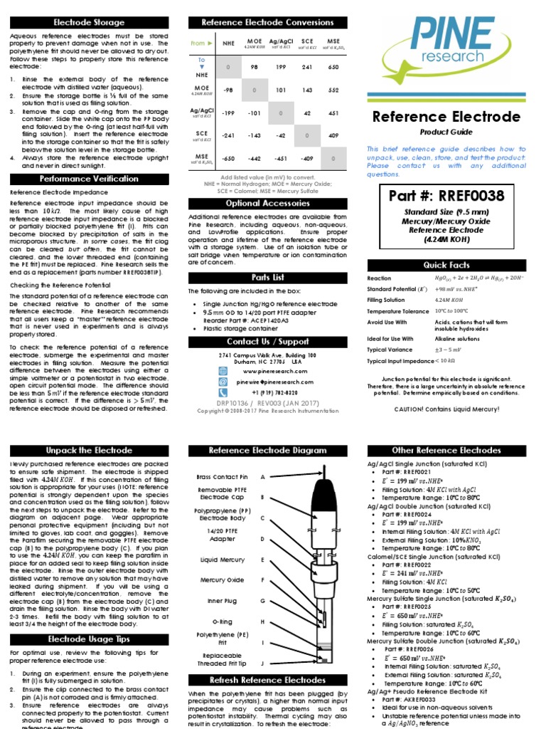 Electrode Storage Reference Electrode Conversions | PDF | Physical ...