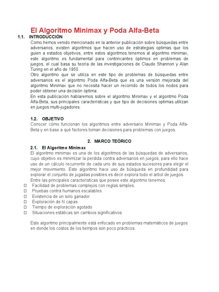 El Algoritmo Minimax y Poda Alfa | PDF | Algoritmos | Conceptos matemáticos
