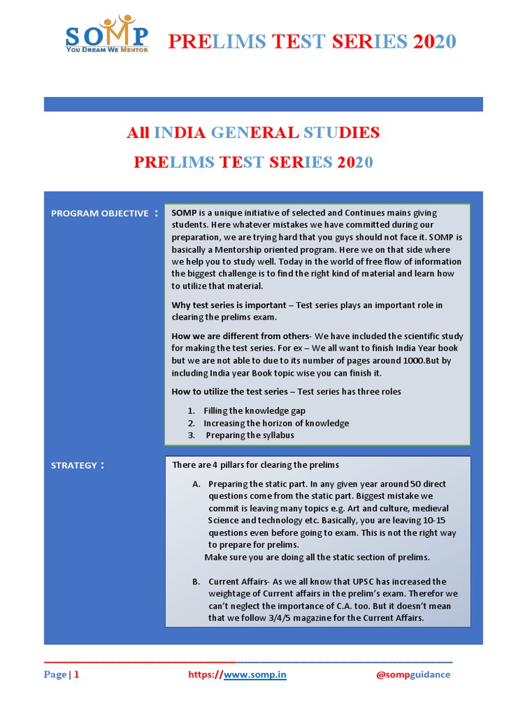 Somp Prelims Test Series | PDF | Test (Assessment)