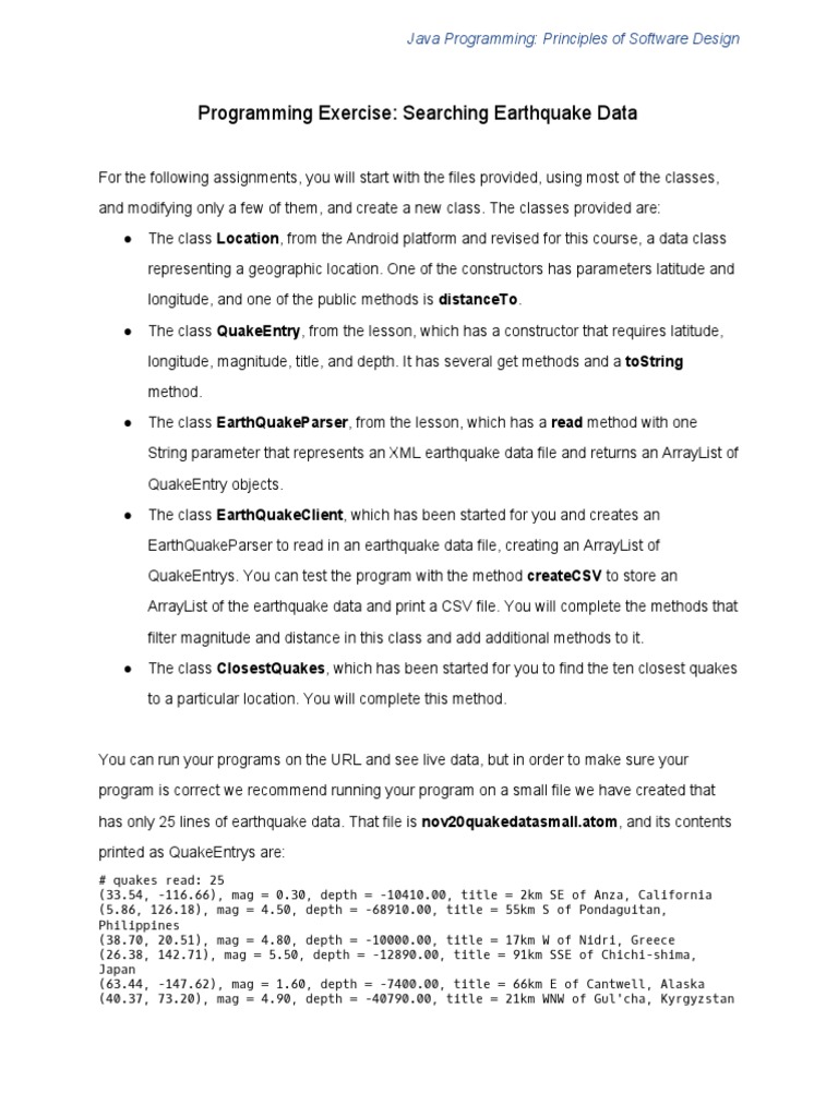 Programming Exercise - Searching Earthquake Data | PDF | Moment ...