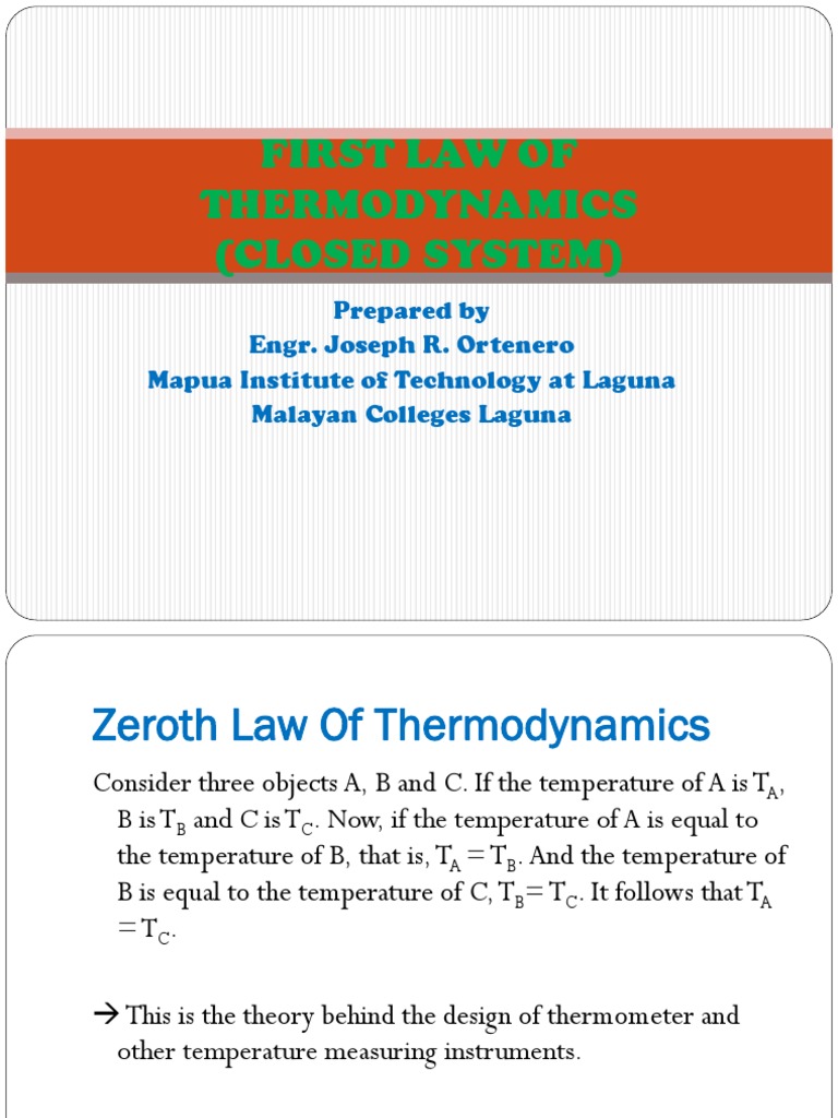 First Law of Thermodynamics - Closed System | PDF | Heat | Latent Heat