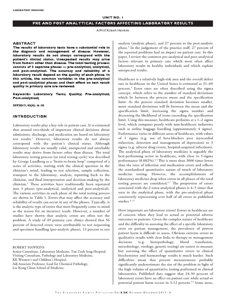 JOURNAL Pre and Post Analytical Factors Affecting Laboratory Results ...