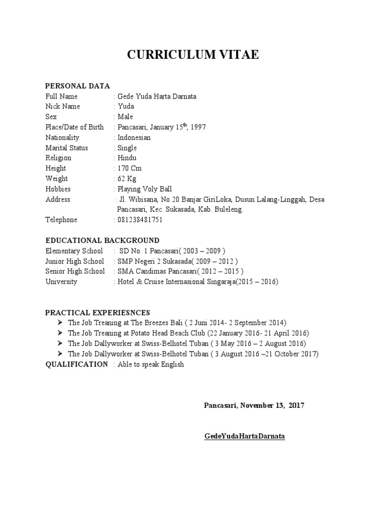 Curriculum Vitae: Personal Data | PDF