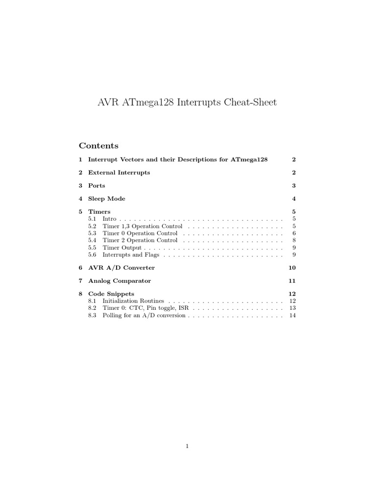 Avr Atmega128 Interrupts Cheat-Sheet | Download Free PDF | Analog To ...