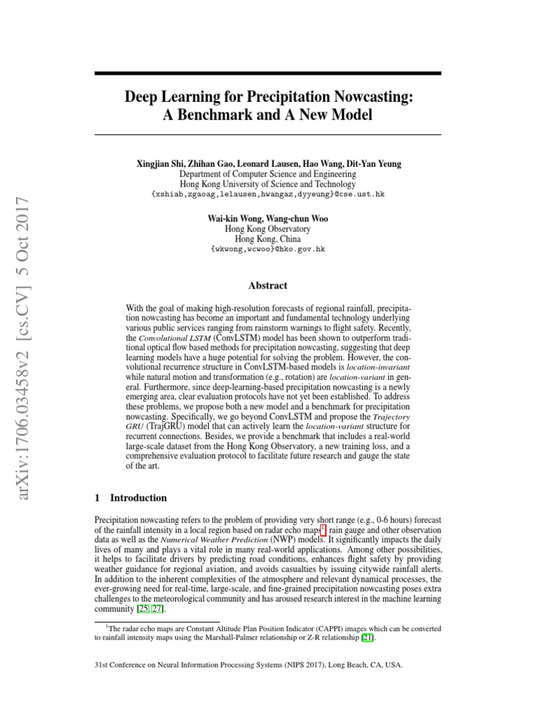 Deep Learning For Precipitation Nowcasting: A Benchmark and A New Model ...