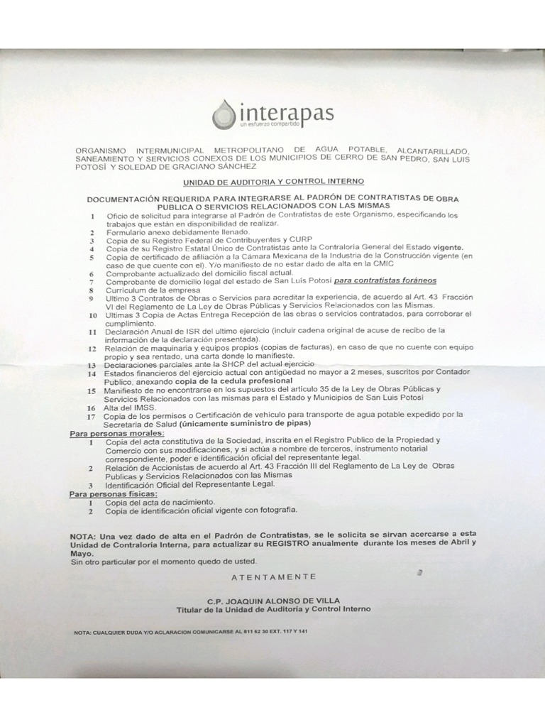 Requisitos Interapas | PDF
