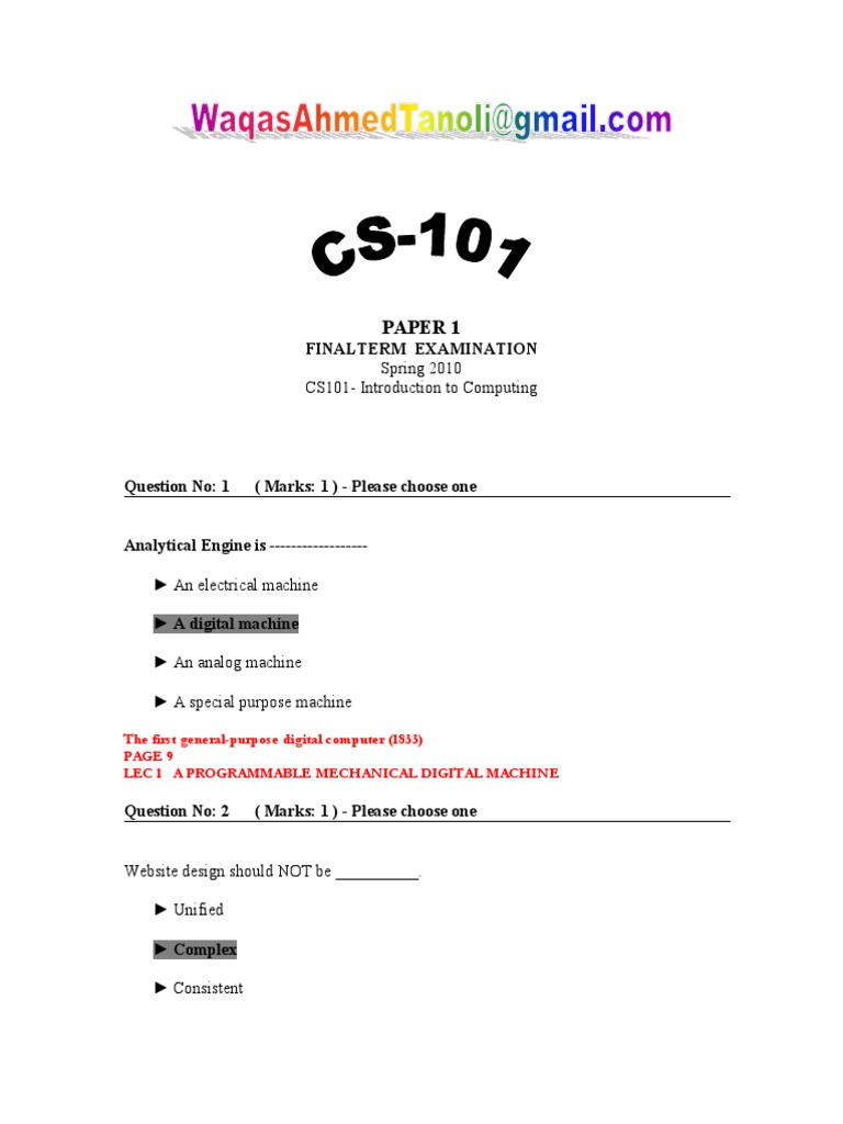cs101 Final Term 14 Papers | PDF | Internet Protocol Suite | File ... cs101 Final Term 14 Papers | PDF | Internet Protocol Suite | File ...