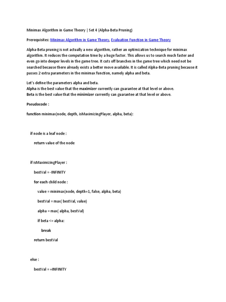 Minimax Value in Game Theory | PDF | Computer Programming | Algorithms ...