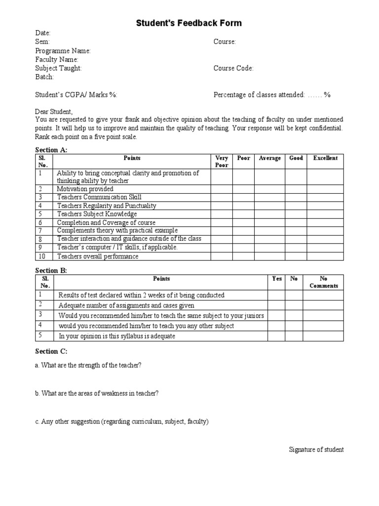 Student's Feedback Form | PDF