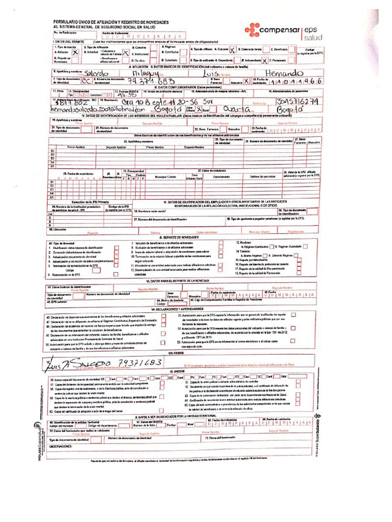 Formulario-Unico-De-Afiliacion COMPENSAR PDF | PDF | Salud y bienestar ...