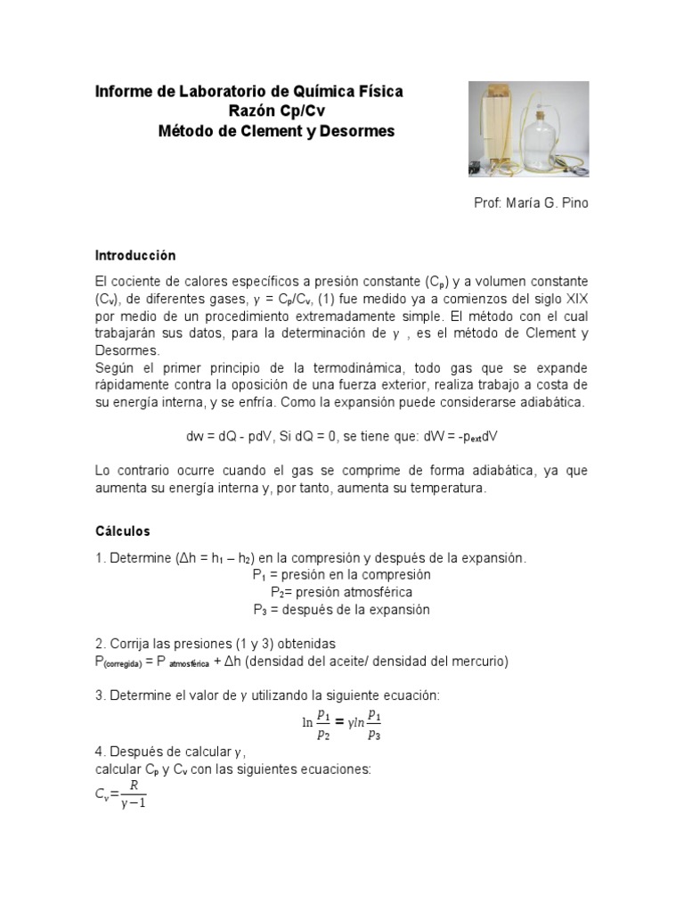 Métdodo de Clement y Desormes | Descargar gratis PDF | Entalpía | Presión