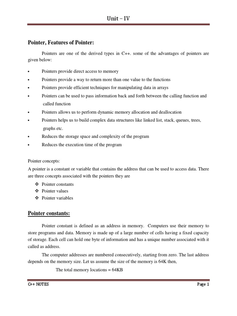 Unit - IV PDF | PDF | Pointer (Computer Programming) | Variable (Computer Science)