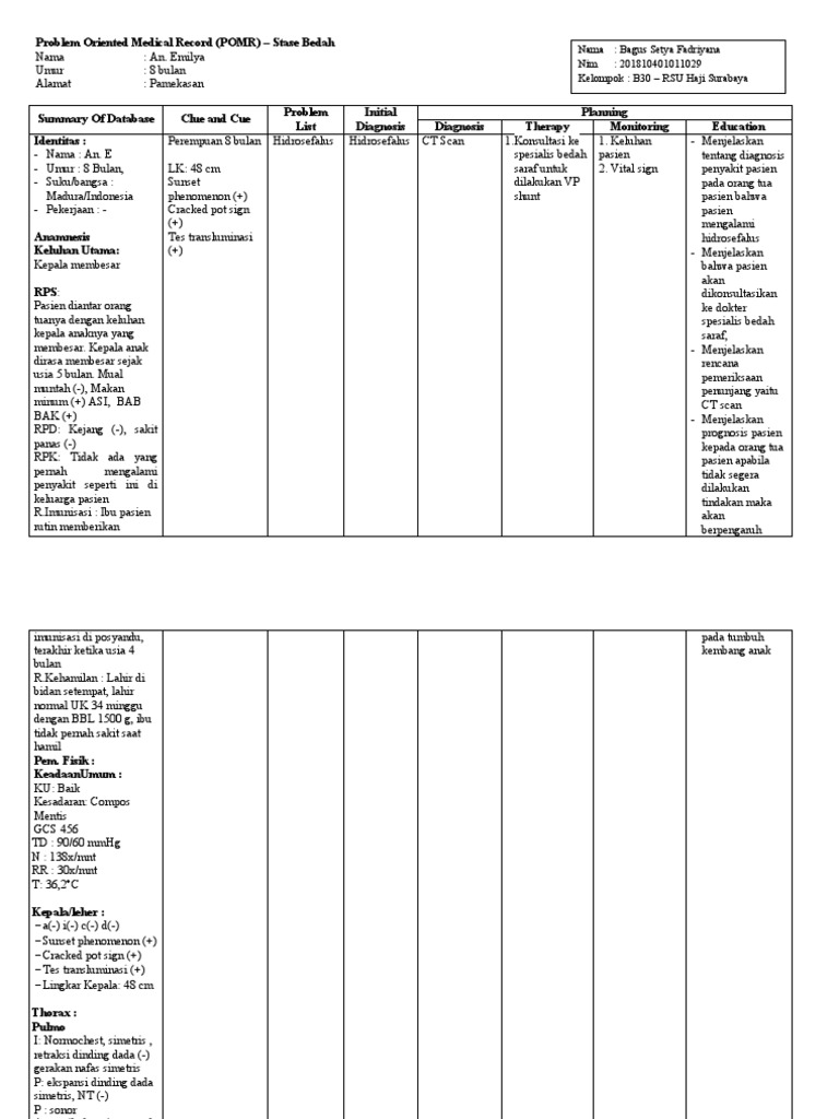 POMR Bedah Hidrosefalus | PDF
