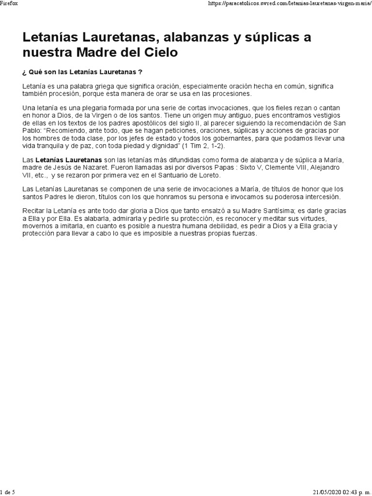 Letanias Lauretanas | PDF | Oración | María, madre de Jesús