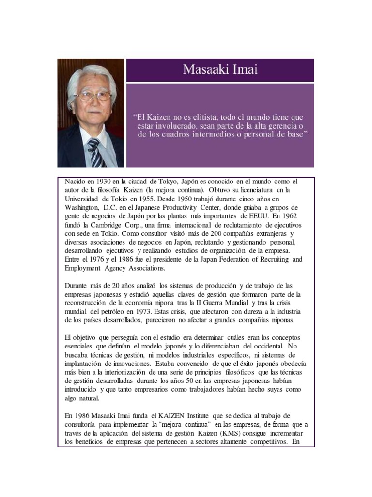 Masaaki Imai: Pionero del Kaizen Global | PDF | Pensamiento sistémico ...