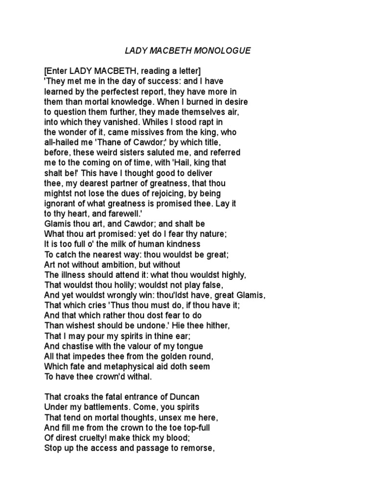 Lady Macbeth Monologue | Download Free PDF | Macbeth