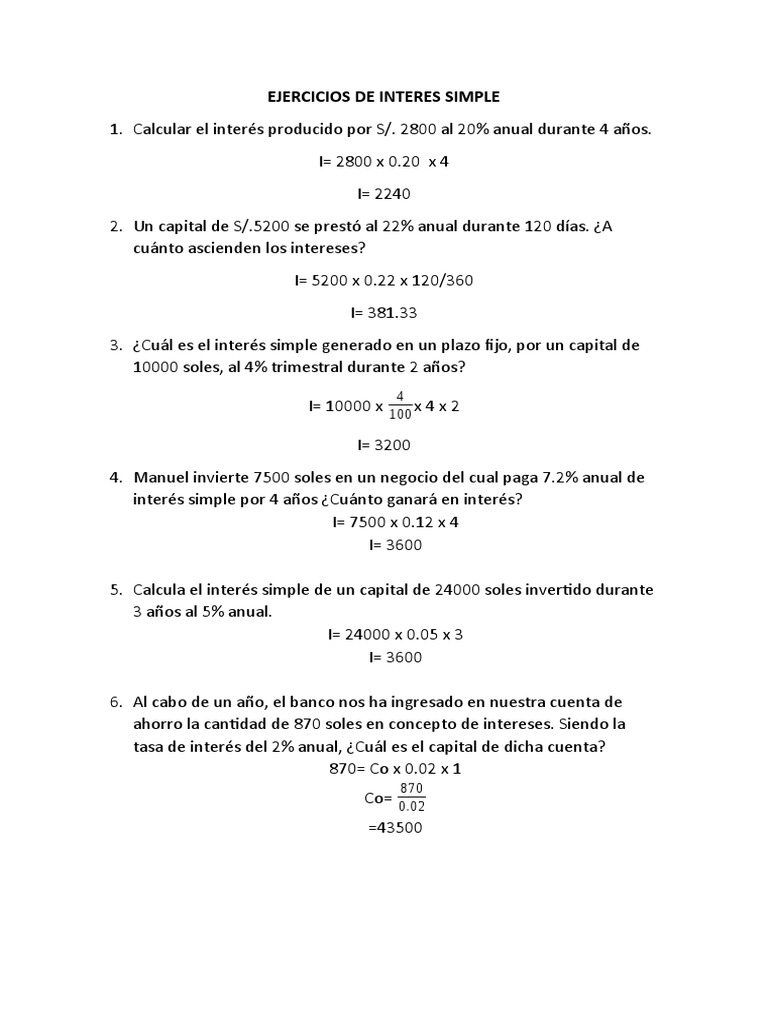 Ejercicios de Interes Simple | PDF | Interés | Deuda