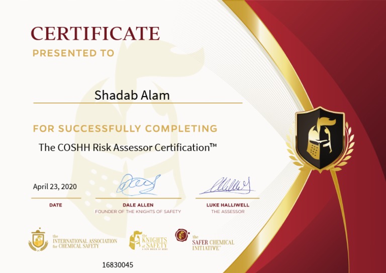 COSHH Certificate | PDF