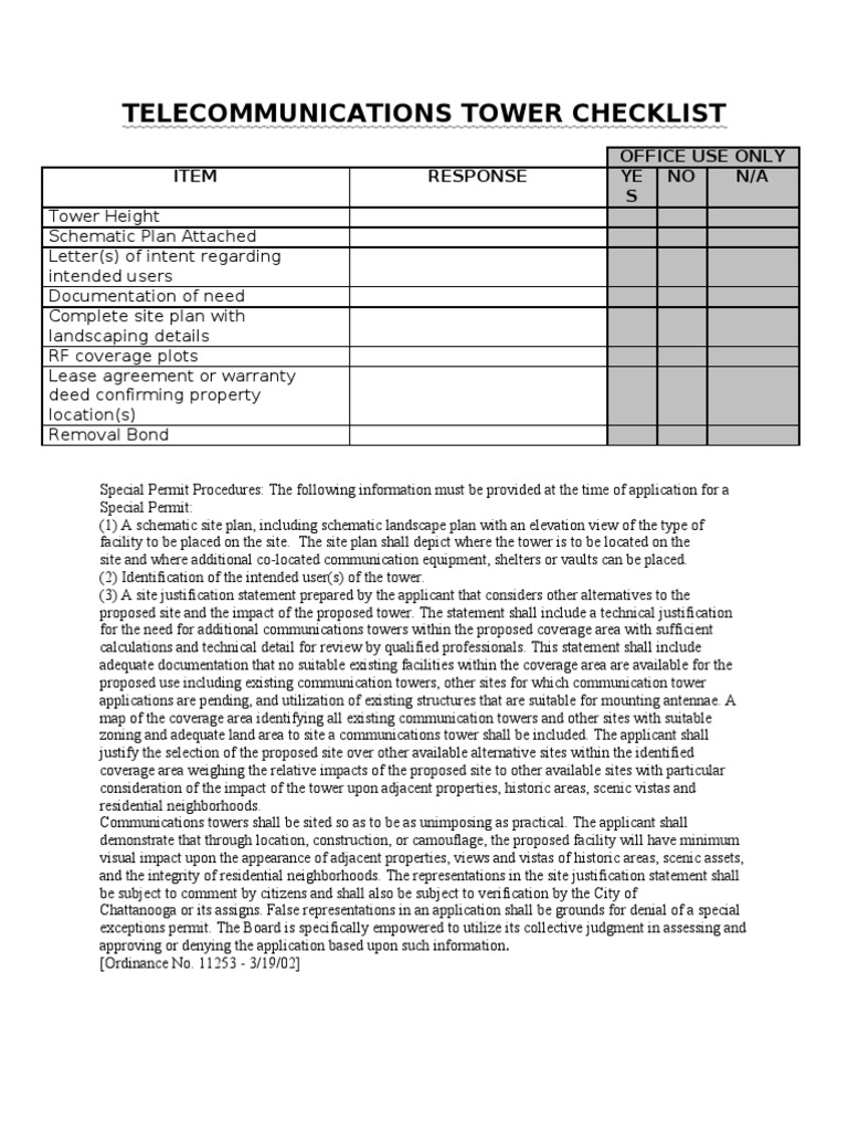 Telecommunications Tower Checklist | Government | Politics