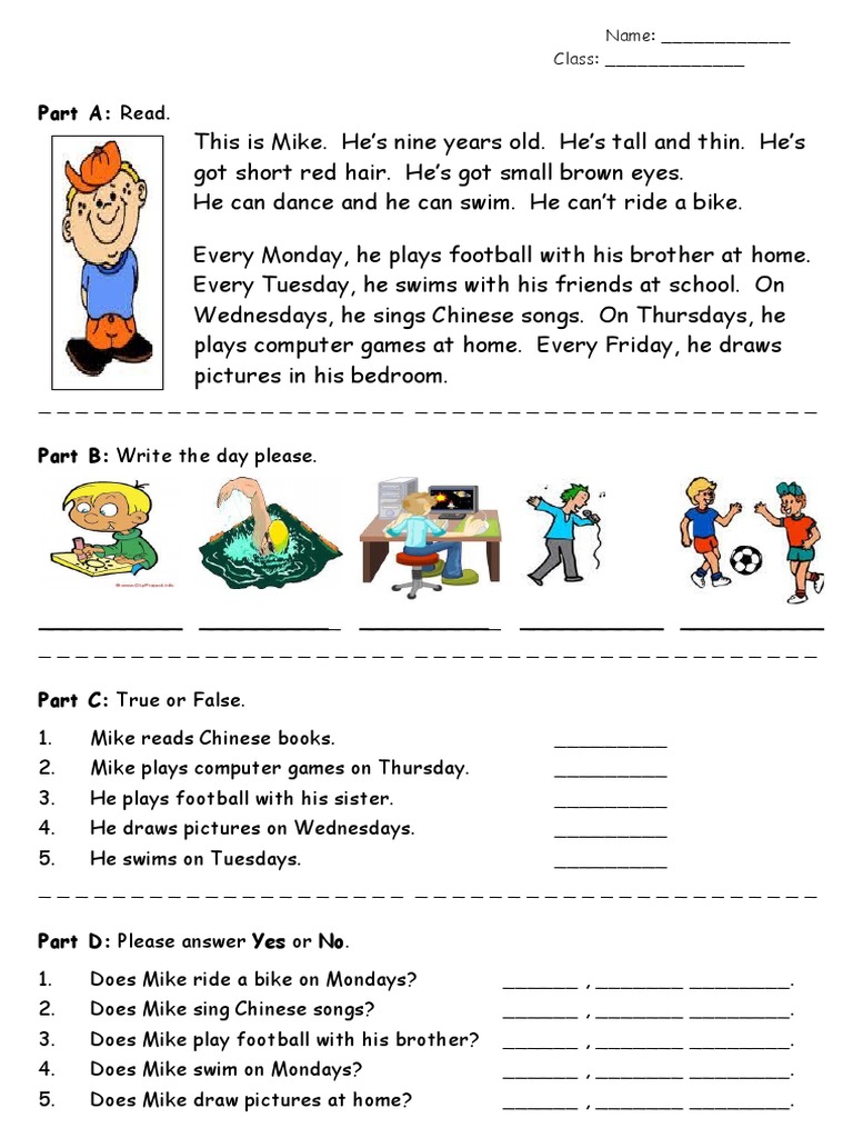 Days of The Week - Easy Reading Comprehension | PDF