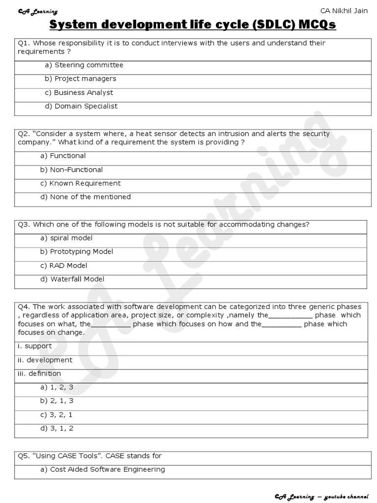 System Development Life Cycle (SDLC) Mcqs | PDF | Software Testing ...
