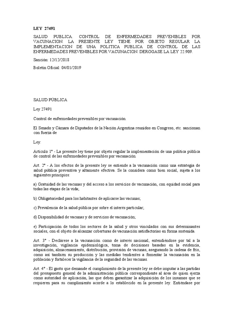Ley 27491 | PDF | Vacunas | Jurisdicción