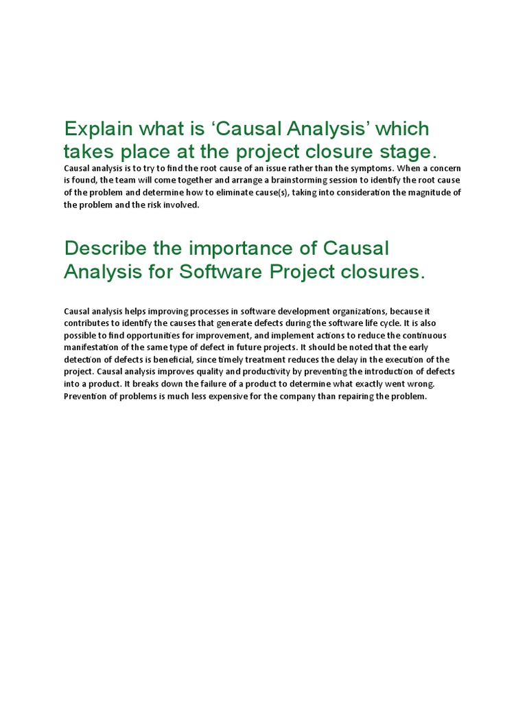 Explain What Is Causal Analysis' Which Takes Place at The Project ...