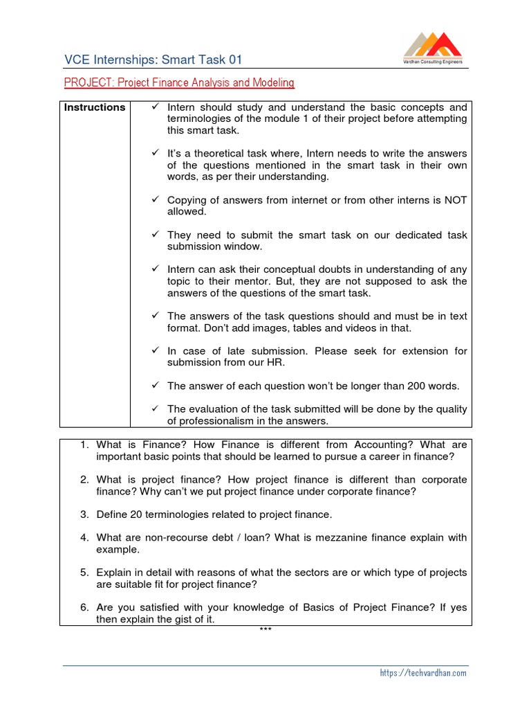 PROJECT: Project Finance Analysis and Modeling: VCE Internships: Smart ...