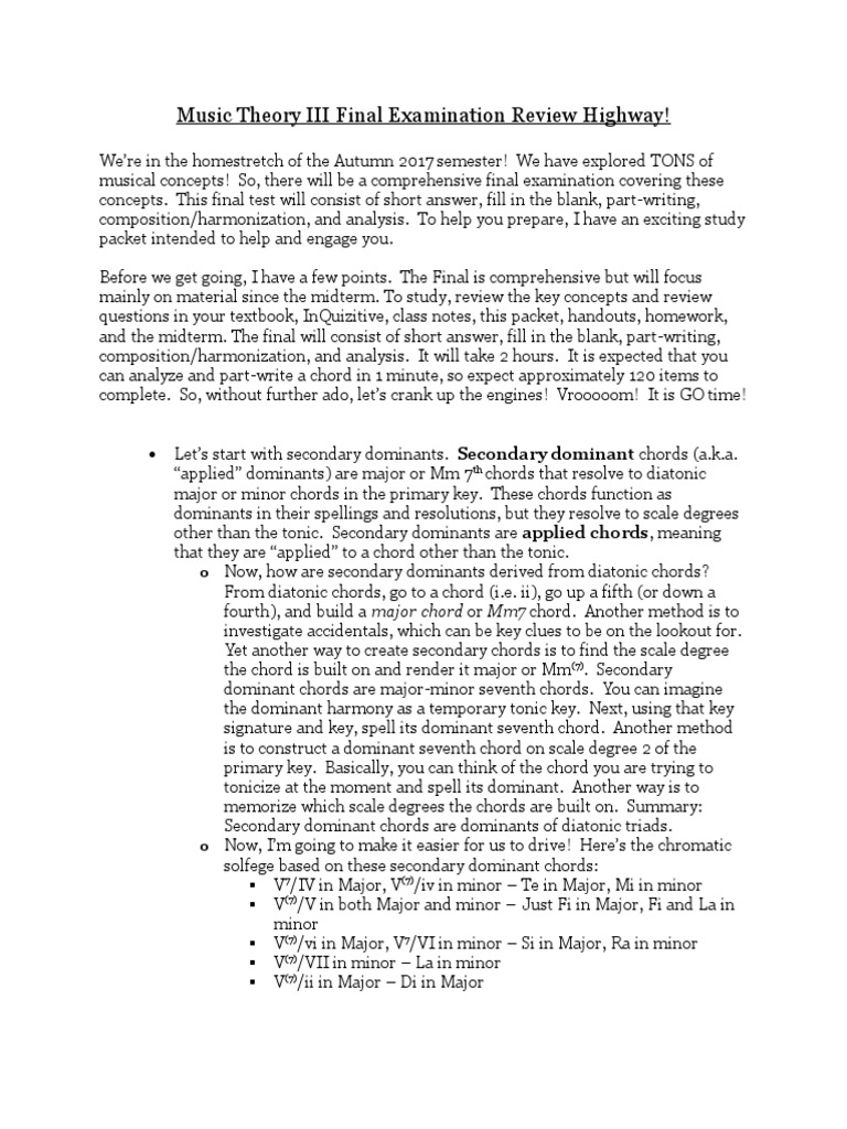 Music Theory III Final Examination Review Packet | PDF | Song Structure ...