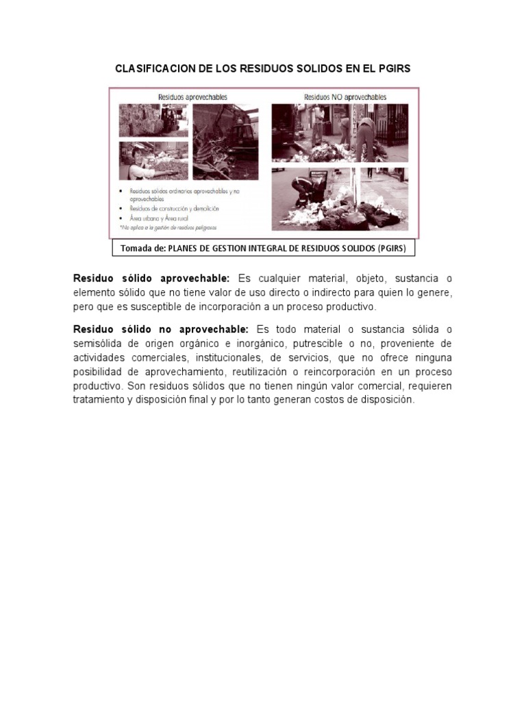 Clasificacion de Los Residuos Solidos en El Pgirs | PDF | Reciclaje | Residuos