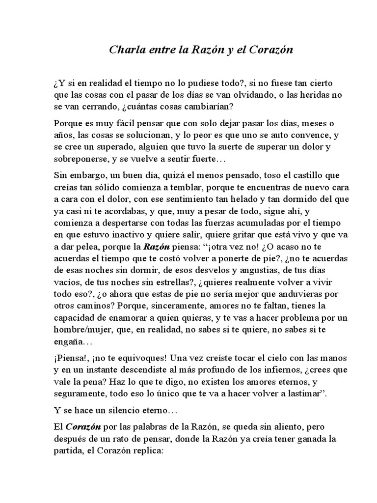 Charla Entre La Razón y El Corazón | PDF | Amor