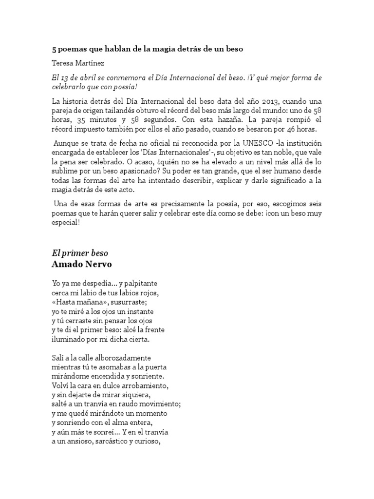 5 Poemas Que Hablan de La Magia Detrás de Un Beso PDF | PDF | Arte | Poesía