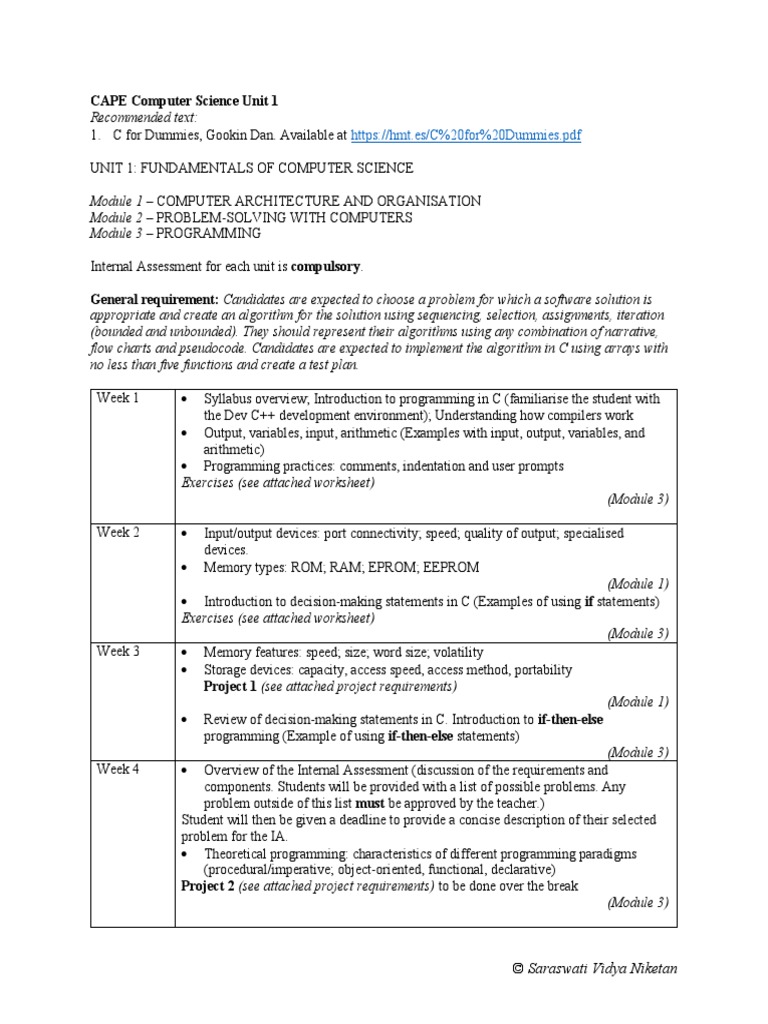 CAPE Computer Science Unit 1 - Proposal | PDF | Computer Programming | Computer Program