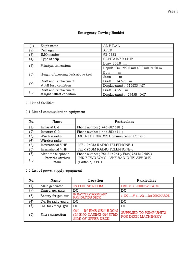 Information Required For Emergency Towing Booklet | PDF | Anchor | Shipping
